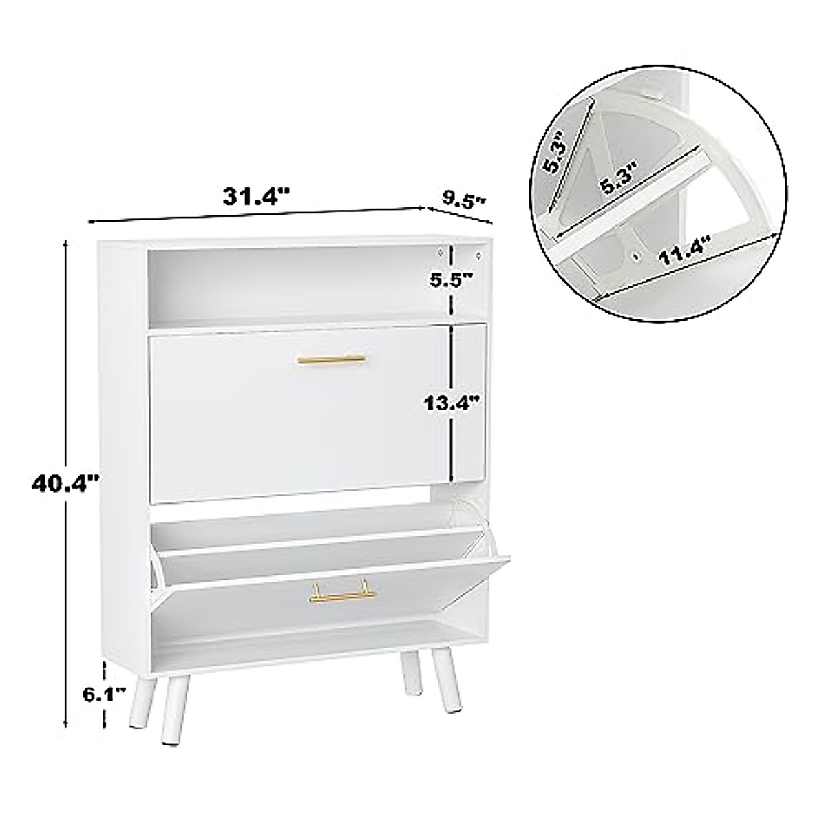 SINROM Shoe Cabinet for Entryway, Slim Shoe Storage Cabinet with 2 Flip Drawers, Freestanding Shoe Organizer with Open Shelf for Hallway, White