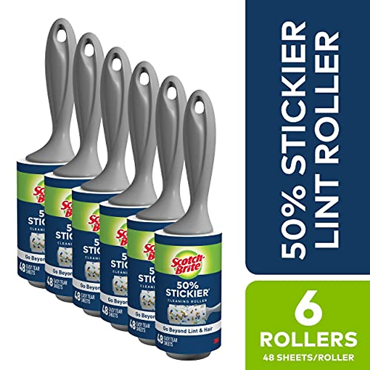 Scotch-Brite 50% Stickier Lint Roller, Works Great On Pet Hair, 6 Rollers, 48 Sheets per Roller, 288 Sheets Total (Packaging may vary)