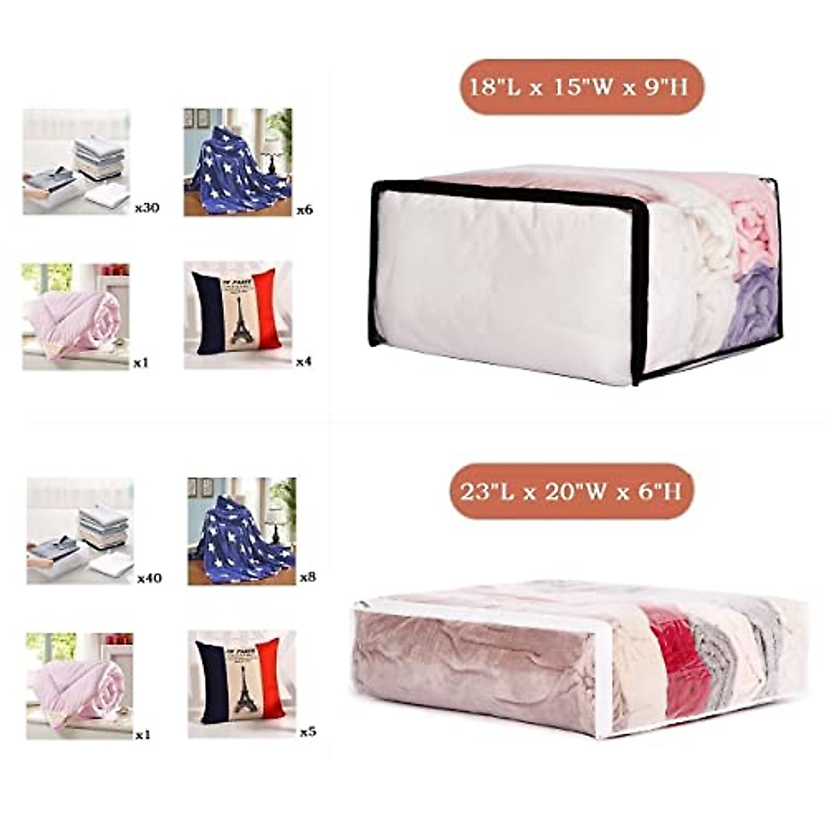 DoYiKe Clear Vinyl Zippered Storage Bags with Zipper for Blanket, Pillow, Quilts, Clothes, Bedding, Sweater, Clothing