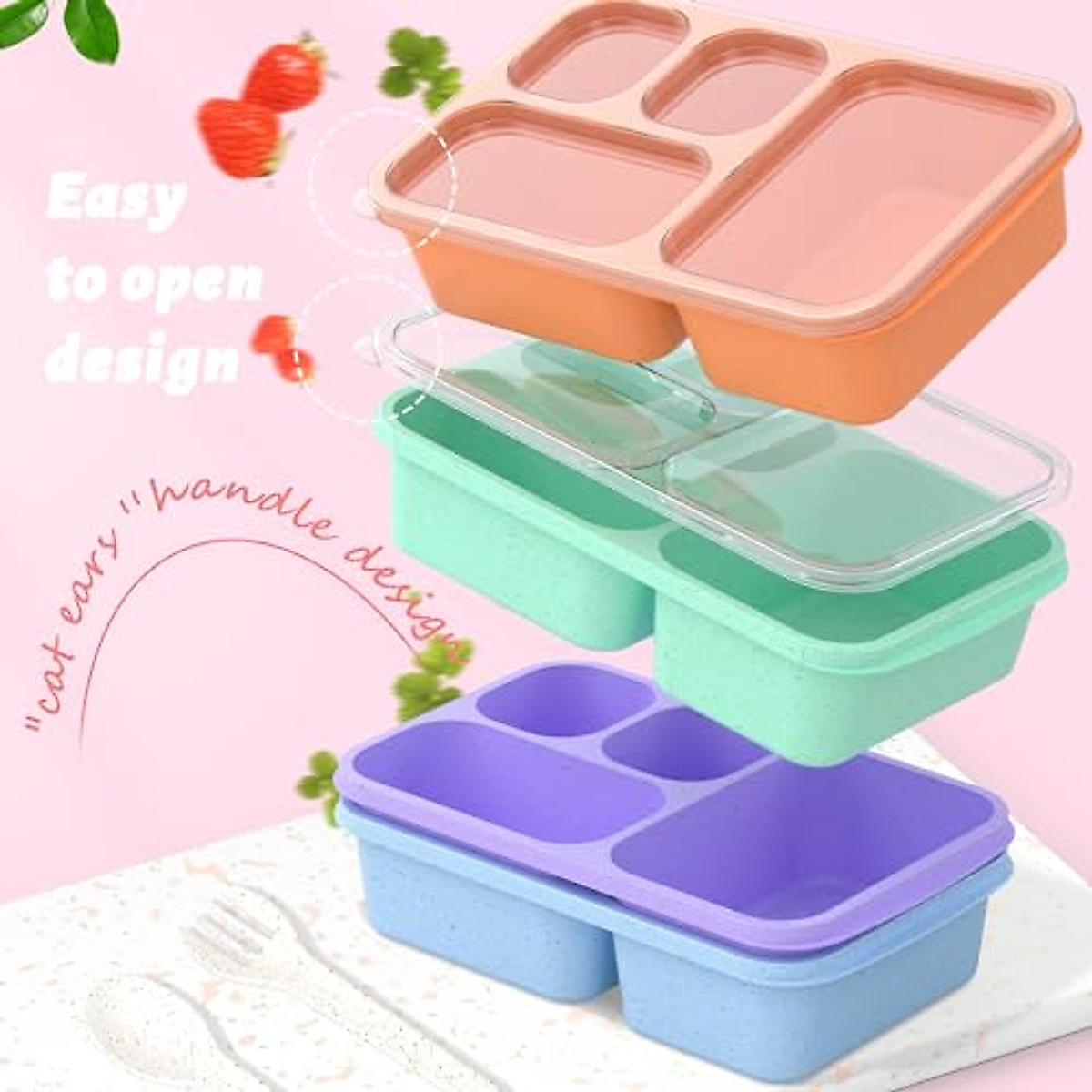 XGXN Bento Lunch Box Set - 4 Meal Prep Containers for Kids & Adults, Thickened and Easy-to-clean Lunch Box Containers, Stackable, Microwave Safe, BPA-Free (Wheat(Purple/Green/Blue/Orange))