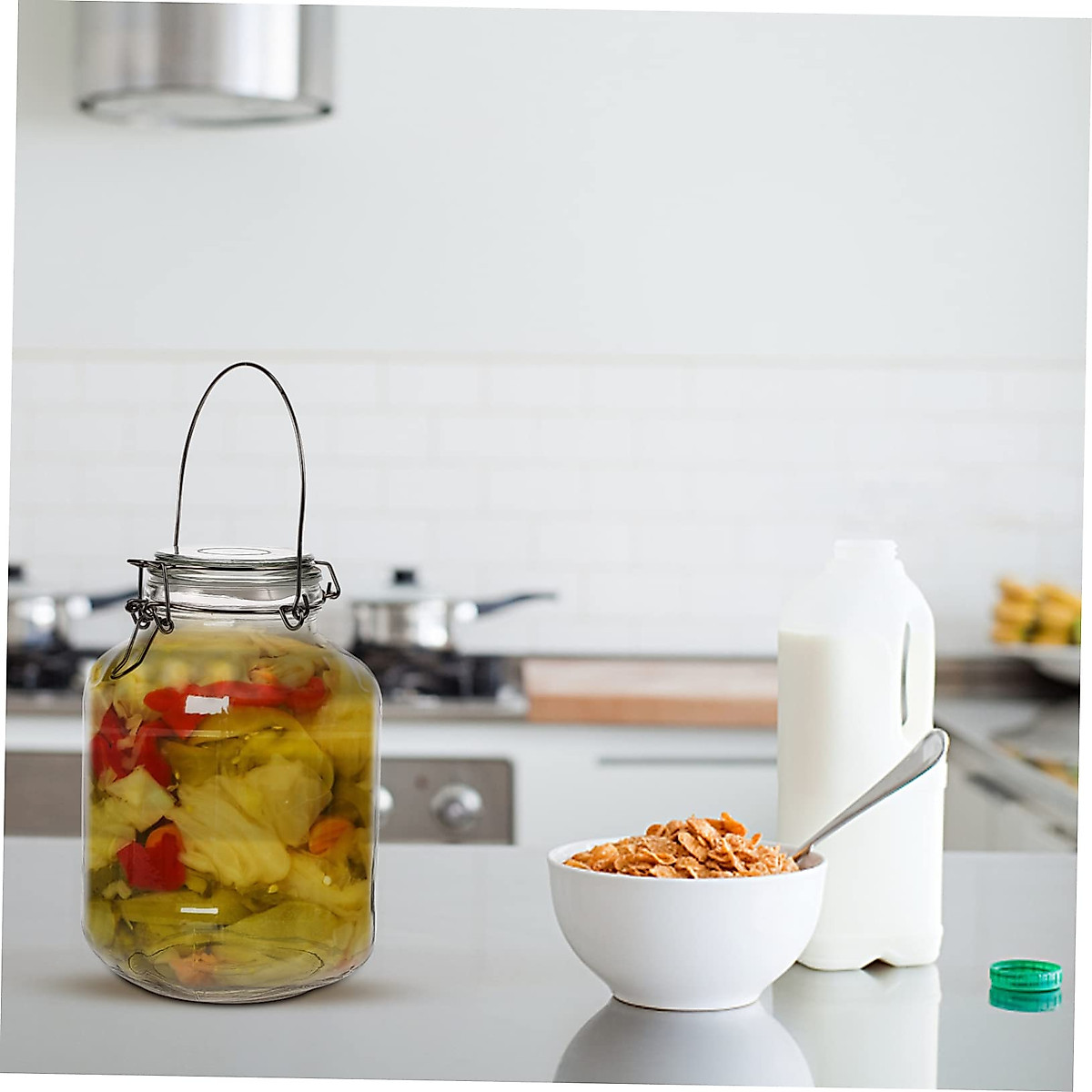 SWOOMEY Glass Storage Jar Glass Container Sauerkraut Canned Clear Container Glass Kitchen Canisters Transparent Pickle Jar Sealed Glass Storage Jar Glass, Iron Glass Storage Container Food