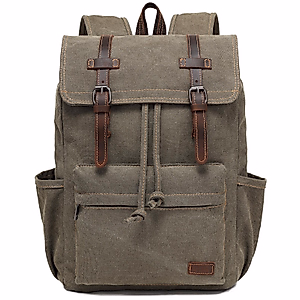 JIELV Canvas Vintage Backpack,Mens Travel Rucksack,Casual Daypack Bookbag for Laptop School College Hiking(Army Green)