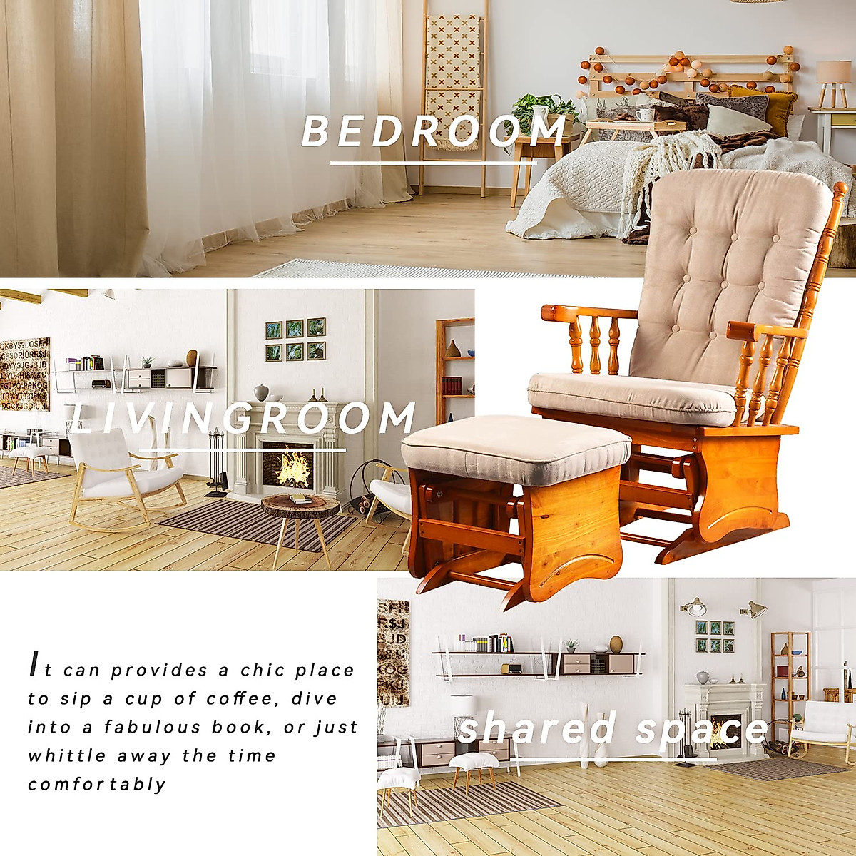 Dvasovio Rustic Glider Chair for Nursery with Ottoman, Resistant Rubber Wood Nursery Glider and Ottoman Sets for Relaxing, Rocking Chair for Living Room Bedroom