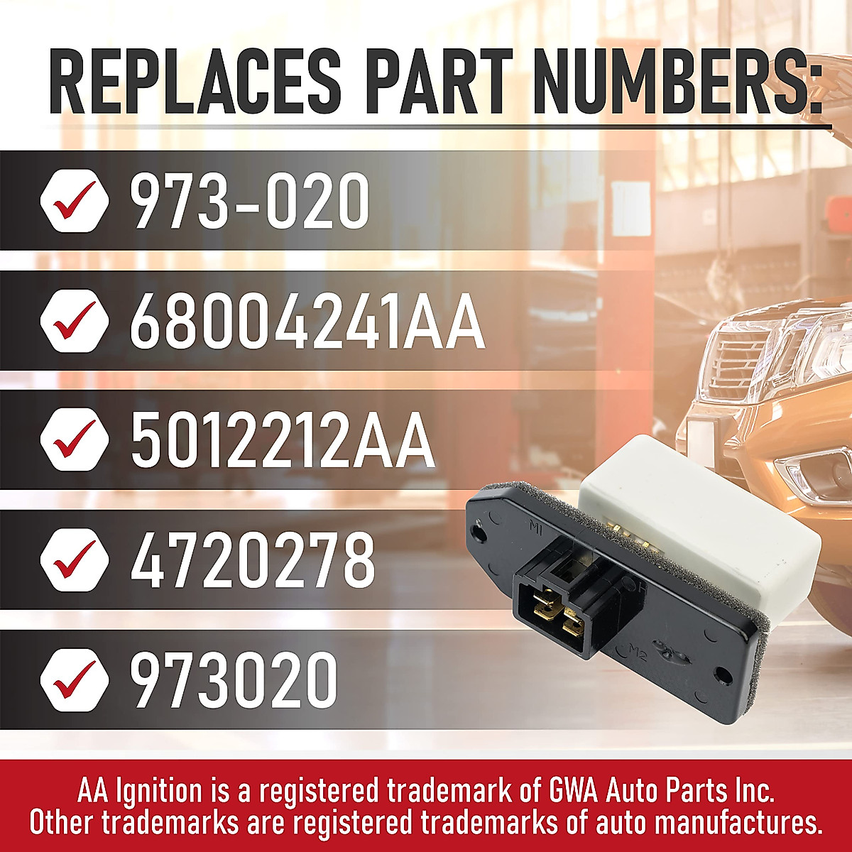 HVAC Blower Motor Fan Resistor - AC Heater Relay - Replaces 973-020, 68004241AA, 5012212AA, 4720278 - Compatible with Chrysler, Dodge & Jeep Vehicles - Ram 1500, 2500, Concorde, Grand Cherokee
