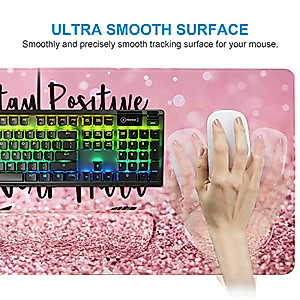 iCasso Keyboard Mouse Pad Set,Extended Gaming Mouse Pad+Keyboard Wrist Rest Support , Memory Foam, Easy Typing Pain Relief, 3Pcs (35.4×15.7 in) XXL Ultra Thick Desk Mat -Pink Stay Positive