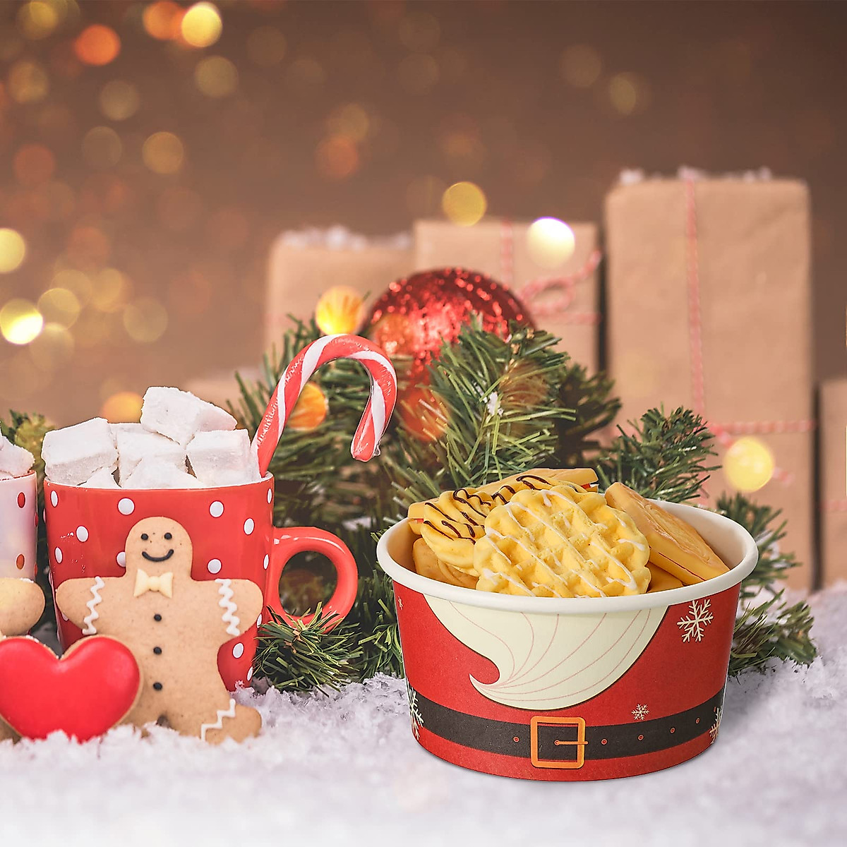 Hotop 72 Pack 16 oz Christmas Snack Cups Disposable Ice Cream Cups Yogurt Paper Bowls Dessert Cups Santa Snack Candy Cups Snowman Sundae Cups Christmas Paper Bowls for Party Supplies (Cute Style)