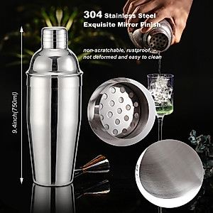 CKductpro 41-Piece Boston Bartender Kit,Cocktail Shaker Stainless Steel Bar Set,360 ° Rotating Display Stand,Strainer,Jigger,Mixing Spoon,Stainless Steel Gift Sets