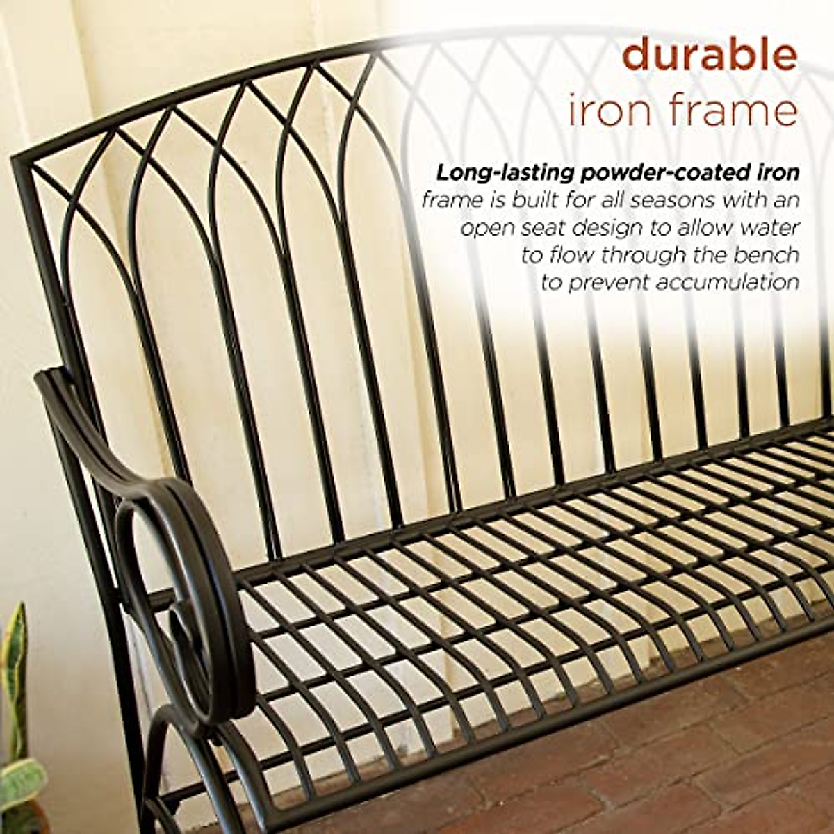 Alpine Corporation Alpine 44" L Indoor/Outdoor 2-Person Classic Metal Garden, Black Bench