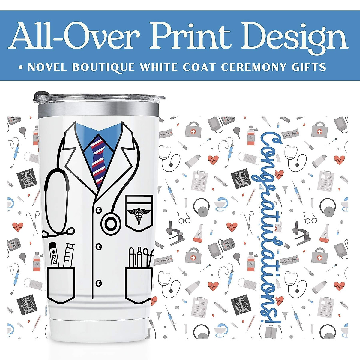 Onebttl White Coat Ceremony Gifts for Doctors - 20 oz/590 ml Stainless Steel Insulated Tumbler with Straw, Lid - Medical School Graduation Gifts for New Doctor, Med Students - (White)