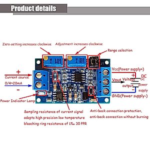 Ximimark 2Pcs Current to Voltage Converter Module 0/4-20mA to 0-3.3V 0-5V 0-10V Voltage Transmitter Signal Conversion Conditioning Board