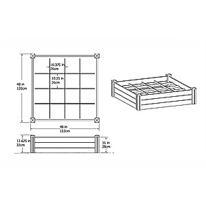 Vita VT17104 48in x 7.5in GRO Grid Garden Bed, 7.38" H, White