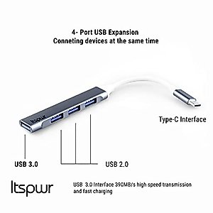 ITSPWR Bundle Containing Dell DA310 7-in-1 Docking Station, USB-C Mobile Adapter, Supports 4K 3840 x 2160, HDMI 2.0 and DisplayPort 1.2, 2xUSB-A, 1xUSB-C, 1x VGA, 1 RJ-45, and ITSPWR 4-Port Hub