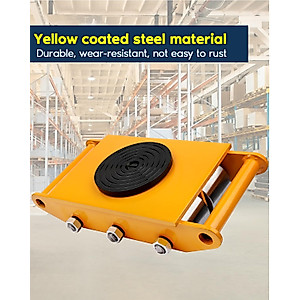 FAHKNS Machinery Moving Skate Heavy Duty Machinery Skates Cargo Mover 8T Machine Skates with 360° Rotation Cap 6 Steel Rollers for Heavy Duty Industrial Moving Equipment(Yellow)