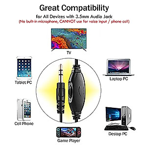 C G CHANGEEK Extra Long Cord Headphones for TV & PC with Volume Control, 18 Feet / 5.5M Extension Spring Coiled Cord, Universal 3.5mm AUX Audio, Wired Over Ear Stereo Headset, CGS-W6