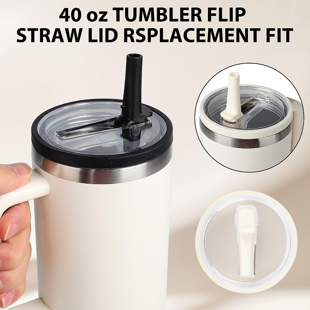 2PCS 40 oz Tumbler Flip Straw Lid Replacement fit for Quencher and Traveler,Spill Proof Splash Resistant Tumbler Lids,Reusable Tumbler Cover for flip straw lid