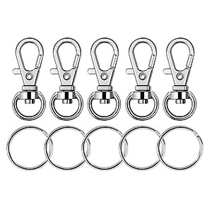 Paxcoo 100 Pcs Metal Swivel Lanyard Snap Hook with Key Rings (Silver)