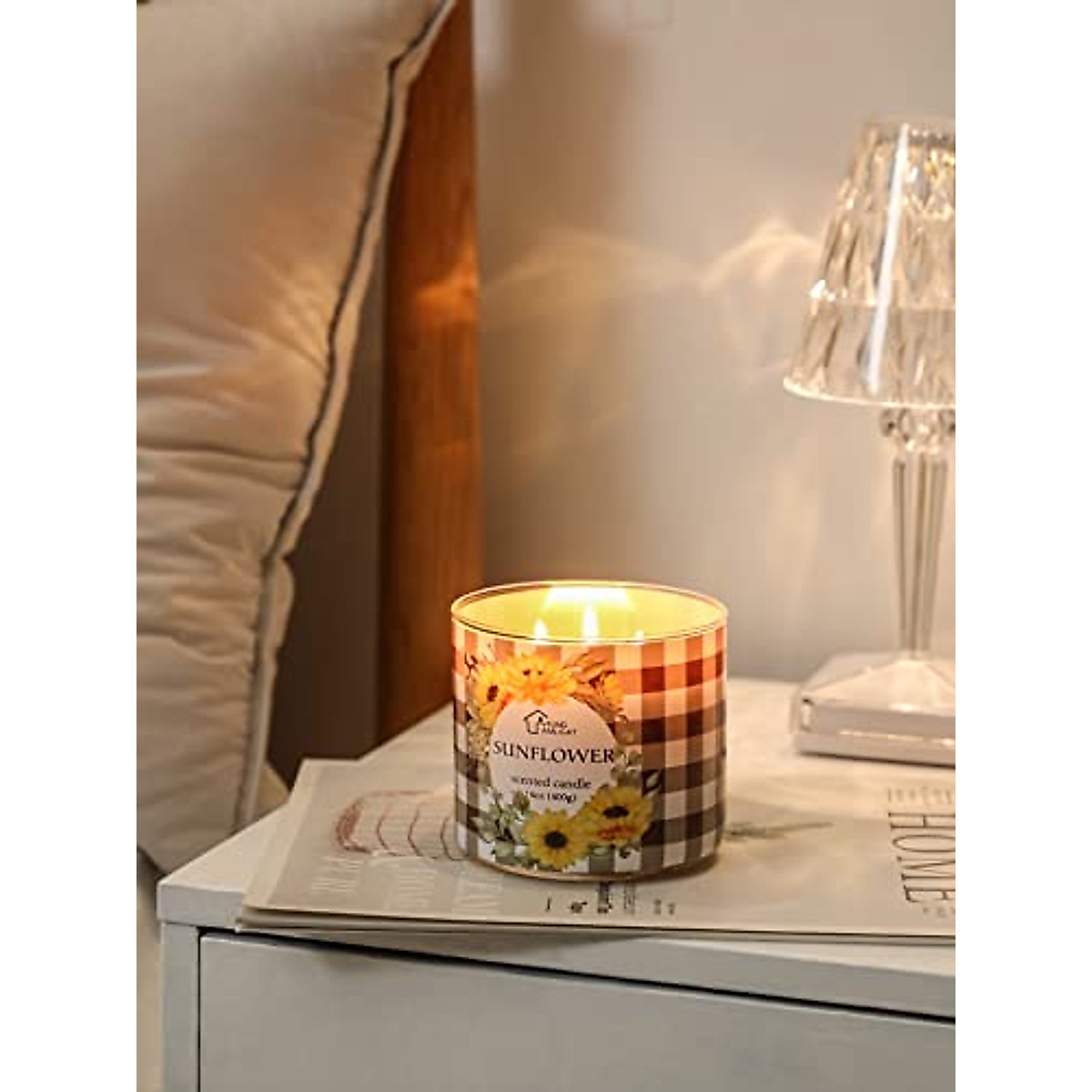 Sunflower Candle Sunflower Scented Candle 3 Wicks Large Candle, 14 oz
