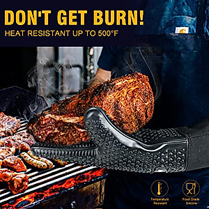 Walfos Grilling Gloves - Heat Resistant Silicone Oven Mitt, Premium Non-Slip Silicone Internal Protective Cotton Layer, Waterproof, Great for Grilling, Kitchen and Cooking (Black)…