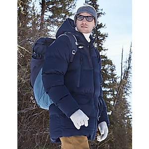 Rejork Men's Long Winter Coat Hooded Warm Quilted Jacket Water-resistant Cold Weather Parka Navy M