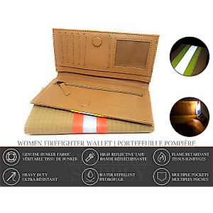 Firefighter Wallet Original Reflective Turnout Bunker Fabric Gear Women Gift (Beige & Yellow)