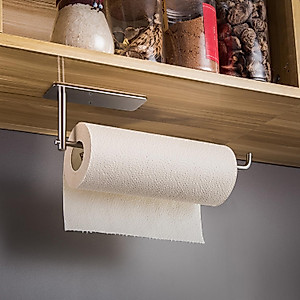 SUNTECH Paper Towel Holder Under Kitchen Cabinet - Self Adhesive Towel Paper Holder Stick on Wall, SUS304 Stainless Steel