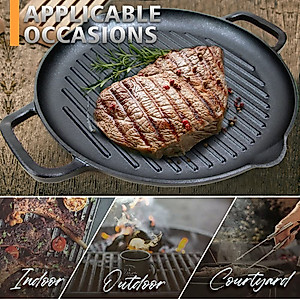 Cast Iron Grill Pan 12.6 inch Pre-Seasoned Cast Iron Griddle pan Dual Handles Cast Iron Skillets for BBQ Round Cast Iron Pan Griddle Pan for any Stove top and all Cooking tops