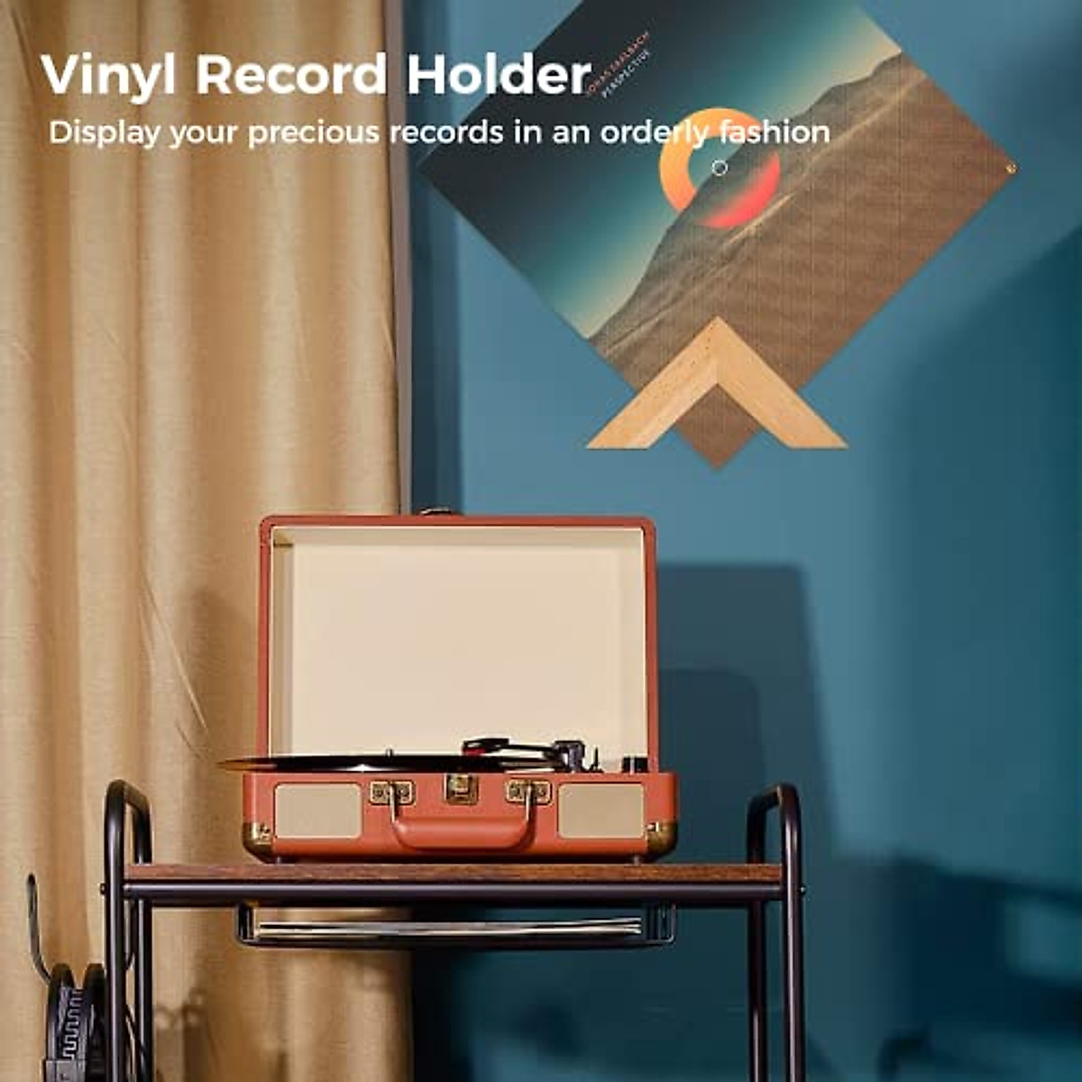 TIMCORR Vinyl Record Holder Set : Vinyl Wall Mount for Record Display, Beech Wood Album Shelf with Sticky Transparent Tapes Hanging on the Wall (Beech Wood Set of 2)
