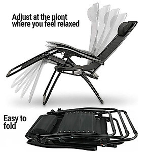 CYCLONE SOUND Adjustable Zero Gravity Folding Reclining Lounge Chair with Pillow，Anti-Gravity Chair for Indoor & Outdoor, Folding Reclining Chair w/Side Tray