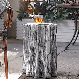 Tree Stump Trunk Side End Table, Faux Wood Patio Table, Garden Stool, Plant Stand, for Indoor Outdoor Courtyard Living Room, 14"X14"X20", Silver