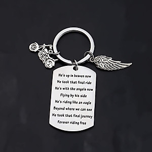 Gzrlyf Motorcycle Memorial Keychain Biker Memorial Gifts for Loss of Father Son Husband Sympathy Gifts He’s up in Heaven Now (Memorial Keychain)