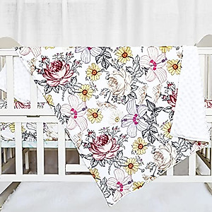 HNHUAMING Floral Baby Blankets, Floral Toddler Blanket for Boys Girls, Dotted Backing, Double Layer, Crib Receiving Blanket, for Nursery/Stroller/Toddler Bed/Carseat, 30 x 40 Inch