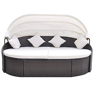 Patio Furniture Outdoor Daybed with Retractable Canopy, Pillows & Seat Cushions, PE Wicker Sectional Seat Patio Sofa Set for Patio Backyard Porch Separated Seating, Brown 90.6" x 57.1" x 31.5"