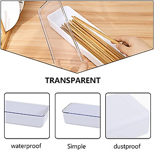 Cabilock Flatware Tray With Lid Kitchen Drawer Organizer With Lid And Drainer Plastic Kitchen Cutlery Tray and Utensil Storage Container with Cover (White)