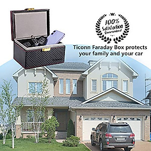 TICONN Faraday Box, Car Key Fob Protector, Carbon Fiber Signal Blocker for Keyless Fob, RFID Signal Blocking Pouch Cage