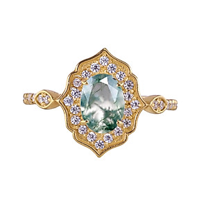 Moss Agate Bridesmaid Ring Women Delicate Ring Art Deco Designer Ring Yellow Gold Jewelry Gift For Wife BY KANISHKA GEMS JEWELS