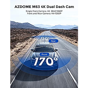 AZDOME 4K Dual Dash Cam Front and Rear, Built-in GPS/WiFi(64G SD Card Included), Dashboard Camera with UHD 3840x2160P, 3" Display, Sony Sensor, 170° FOV, WDR, Night Vision, Parking Monitor, G-Sensor