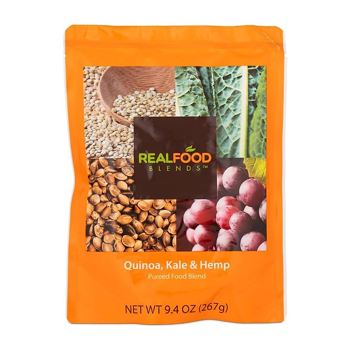 Real Food Blends Quinoa, Kale & Hemp - Pureed Food Meal for Feeding Tubes, 9.4 oz Pouch (Pack of 12 Pouches)