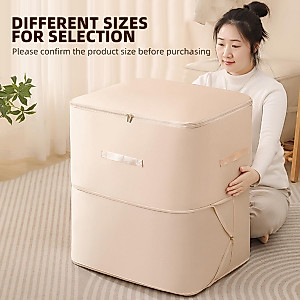 1 Pcs Self Compression Organizer Portable Dorm Moving Bags Storage Tote for Space Saving, Packaging Cube Bedding Storage Bag for Comforters Blankets Bedding Clothes, Beige Medium