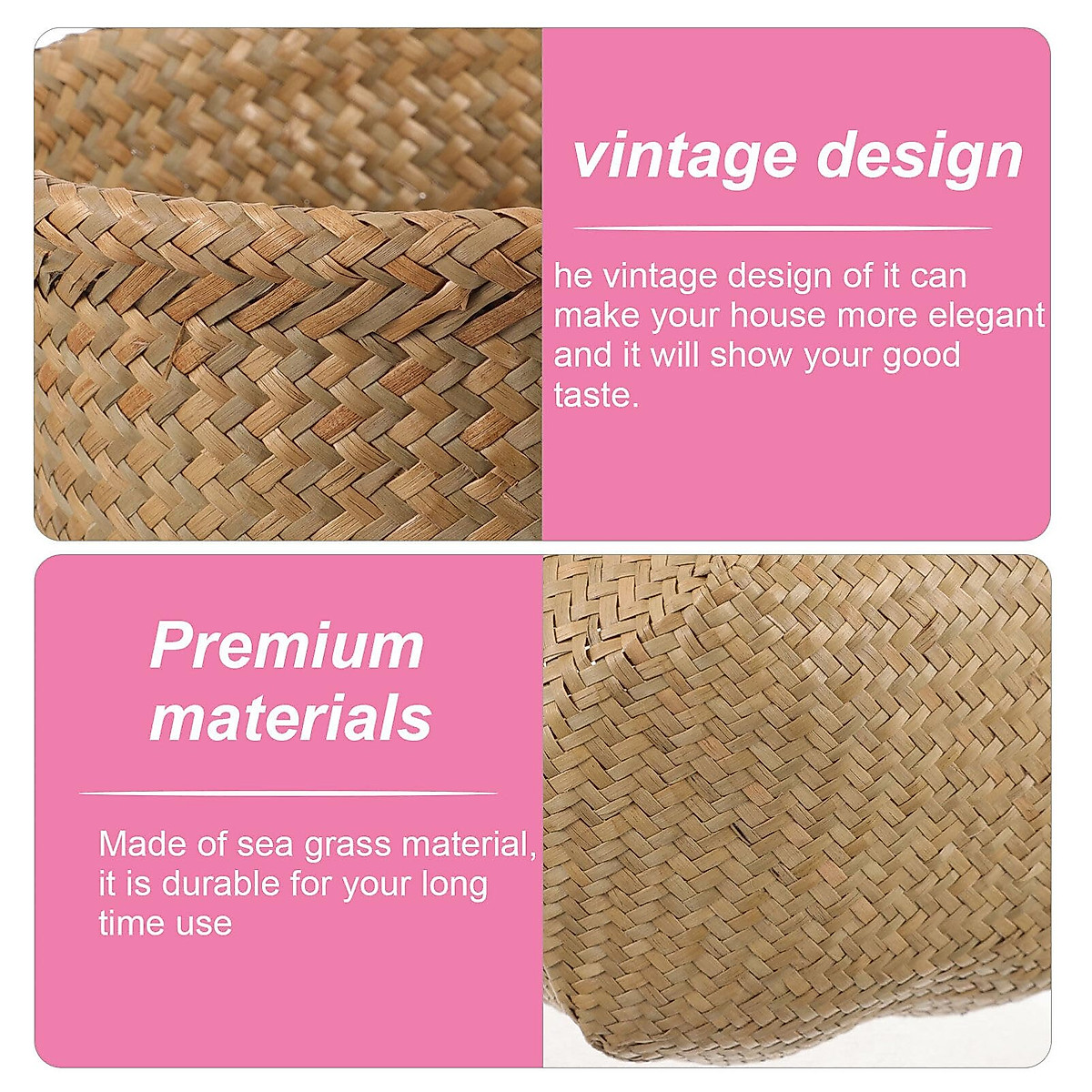 Garbage Bins Small Woven Basket Rattan Plant Pot Seagrass Waste Basket Basket Garbage Basket Clothes Hamper Laundry Hamper Wicker Seaweed Office Flower Vessel