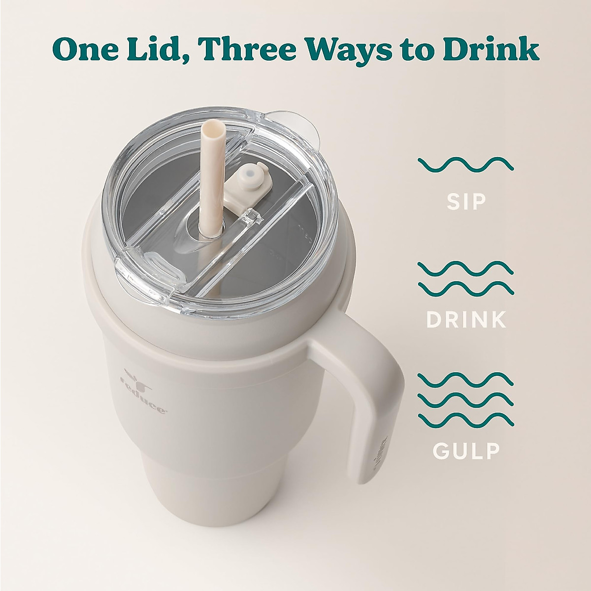 REDUCE Reusable 50 oz Cold1 Water Tumbler – Ergonomic Handle – Double-Wall Insulation – Sturdy Desktop/Tabletop Mug with Lid and Straw – BPA-Free – Stainless Steel for Gym, Home, Office – Casa Blanca