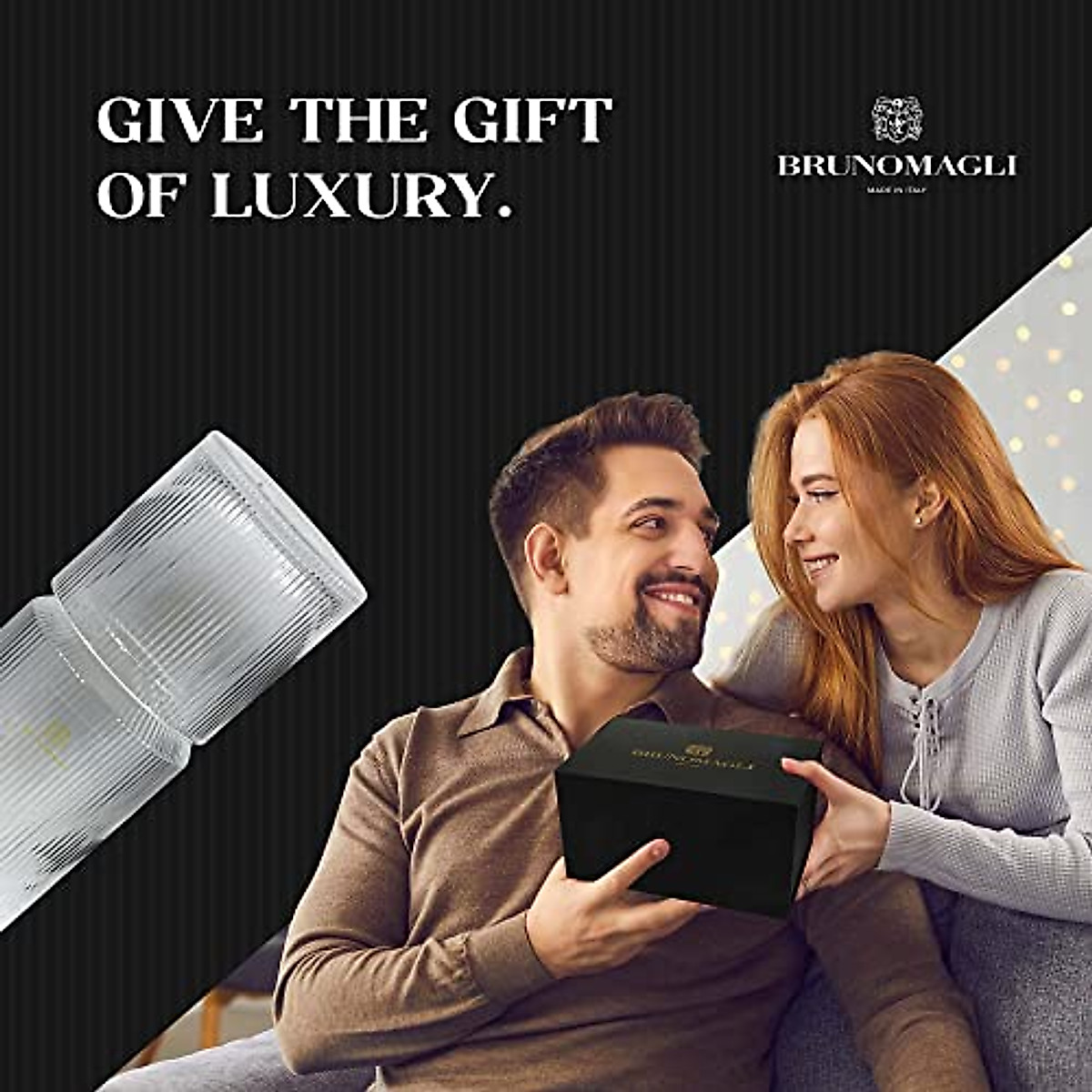 Bruno Magli Ribbed Carafe | 2-Pc Set | Drinking Glass Tumbler Doubles as a Lid | Elegant Nightstand Water Pitcher with Matching Cup for Office, Home, & Guest Room Décor | Gift Boxed (Clear)