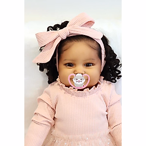 Angelbaby Reborn Real Life Baby Dolls 24inch Soft Silicone Realistic Weighted Dark Brown Skin Newborn Reborn Toddler Girl Doll Detailed Toys for Children Gifts