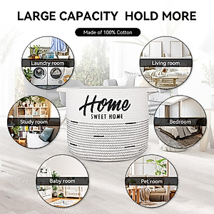 Rope Basket Woven Storage Basket, White Basket Storage Laundry Clothes Hamper, Woven Storage Basket for Plant, Blankets,Toys, Baby Nursery Containers White Home Decor Gift - 15.7" L×11.8" H