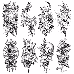 Cerlaza Large Temporary Tattoos for Women Girls, Flower Realistic Long Lasting Arm Half Sleeves Fake Tattoos for Adult, Tatuajes Temporales Women Waterproof Temporary Tattoos Stickers -10 Sheets