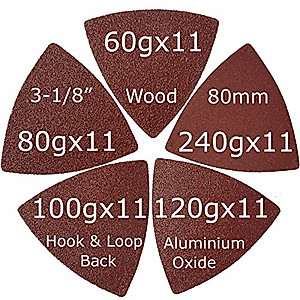XXGO Triangular Oscillating Multi Tool Sanding Pads 3-1/8 Inch 80mm Assorted Grit 60/80/100/120/240 Grits Pack of 55 Pcs No.XG5501
