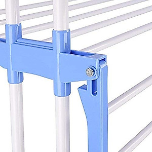 BONBON 3 Tier Clothes Drying Rack Folding Laundry Dryer Hanger Compact Storage Steel Indoor Outdoor (Blue/White)