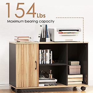 soges Mobile Lateral File Cabinet, Office Filing Cabinet,Rolling Storage Cabinet, Printer Stand with Open Storage Shelves and Wheels, CXWL-LR01BB
