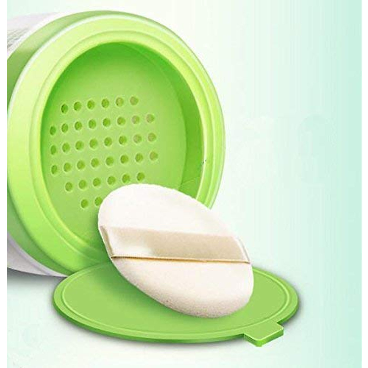 1PC Empty Refillable Green Plastic Baby Skin Care Baby Bath Puff Container Kit Talcum Powder Case Storage Make-up Loose Box Holder Jars with Fluff and Sifter for Home and Travel