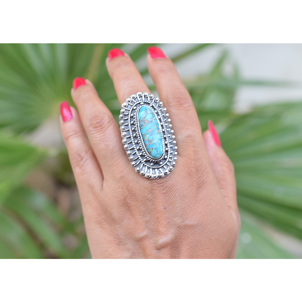 Rekha Gems Blue Copper Turquoise Ring, 925 Sterling Silver Ring, Vintage Ring , Handmade Ring, Birthday Gift, Blue Stone Ring, Boho and Hippie, Ring, Turquoise Ring, Turquoise Jewelry- BTQ-09 (9.50 US)