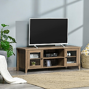 HOMCOM Modern TV Stand, Entertainment Center with Shelves and Cabinets for Flatscreen TVs up to 60" for Bedroom, Living Room, Brown Wood Grain